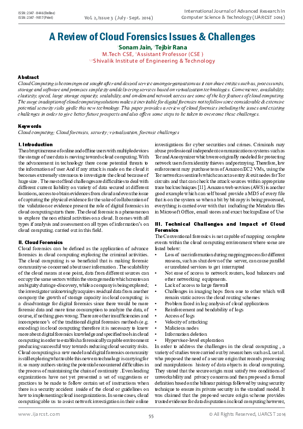 (PDF) A Review of Cloud Forensics Issues & Challenges