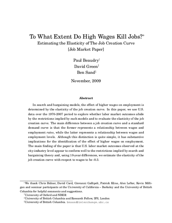 (PDF) To What Extent Do High Wages Kill Jobs? Estimating the Elasticity ...