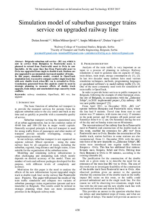(PDF) Simulation model of suburban passenger trains service on upgraded ...