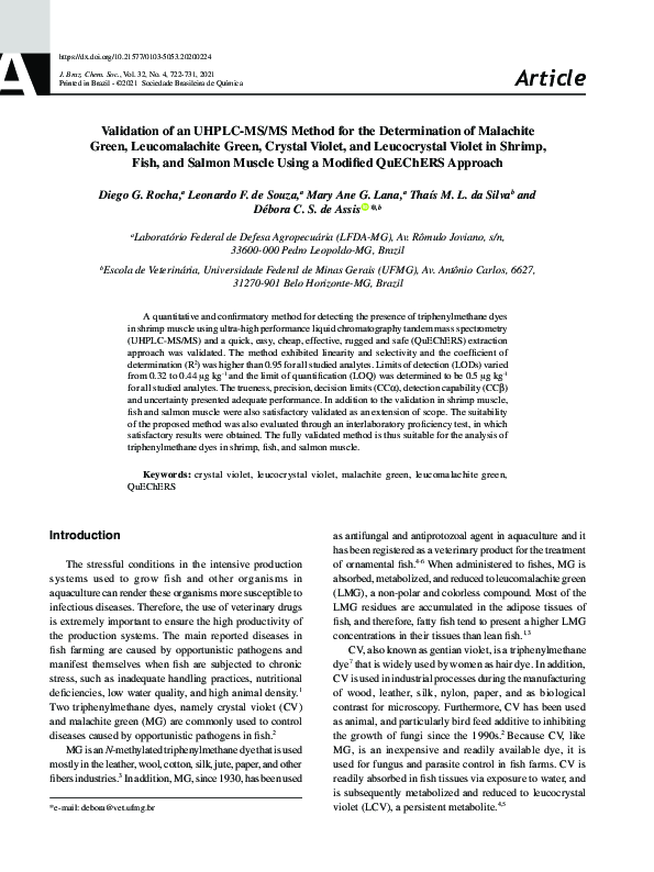 (PDF) Validation of an UHPLC-MS/MS Method for the Determination of Malachite Green ...