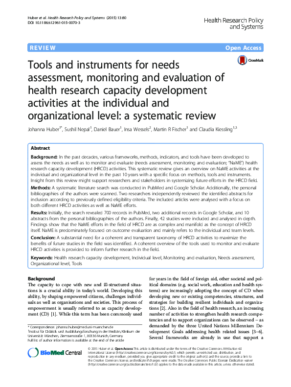(PDF) Tools and instruments for needs assessment, monitoring and evaluation of health research ...