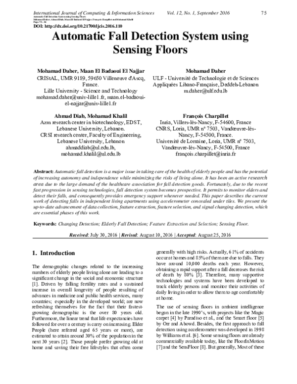 (PDF) Automatic Fall Detection System using Sensing Floors | François ...