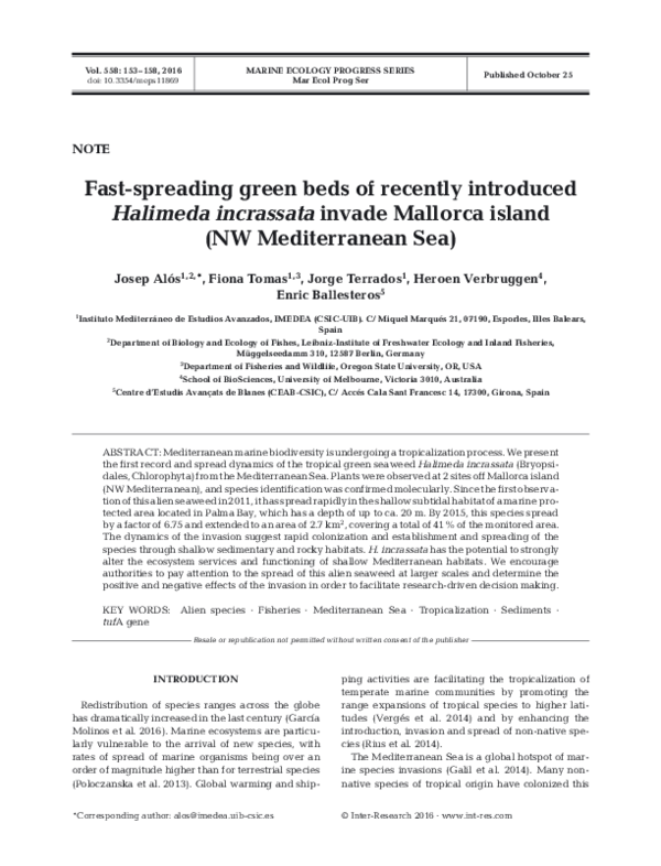(PDF) Fast-spreading green beds of recently introduced Halimeda ...