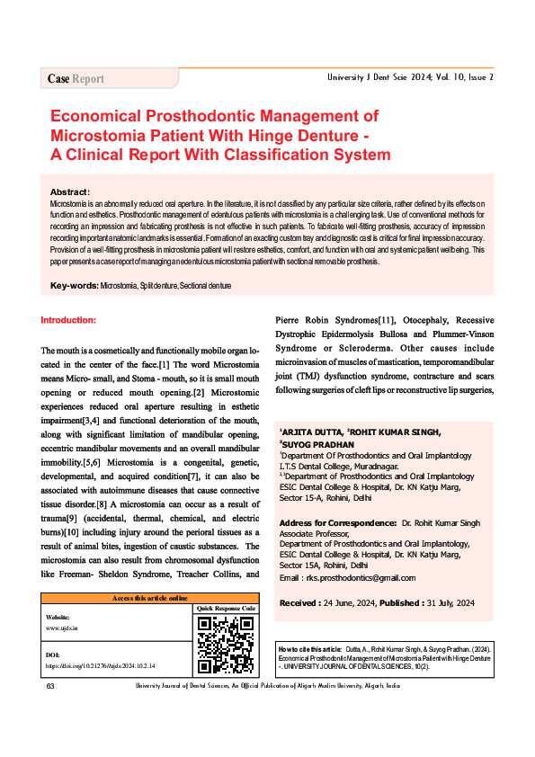 (PDF) Economical Prosthodontic Management of Microstomia Patient With ...