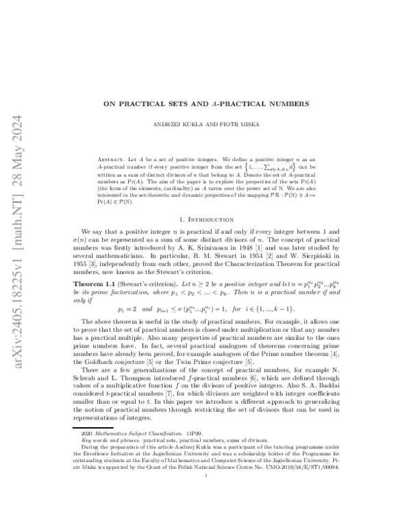 (PDF) On practical sets and $A$-practical numbers
