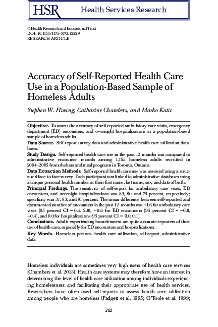 (PDF) Accuracy of Self-Reported Health Care Use in a Population-Based ...