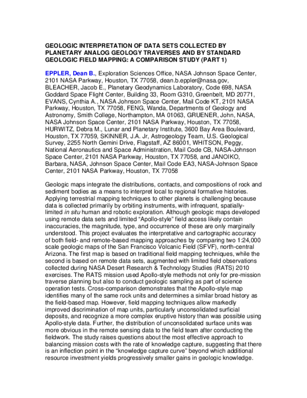 (PDF) Geologic Interpretation of Data Sets Collected by Planetary Analog Geology Traverses and ...