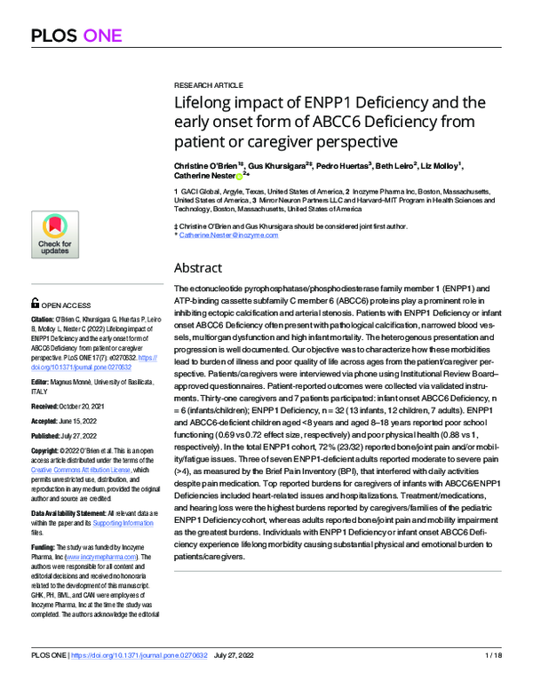 (PDF) Lifelong impact of ENPP1 Deficiency and the early onset form of ...