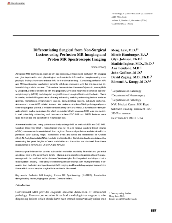 (PDF) Differentiating Surgical from Non-Surgical Lesions using ...