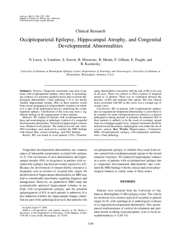 (PDF) Occipitoparietal Epilepsy, Hippocampal Atrophy, and Congenital ...