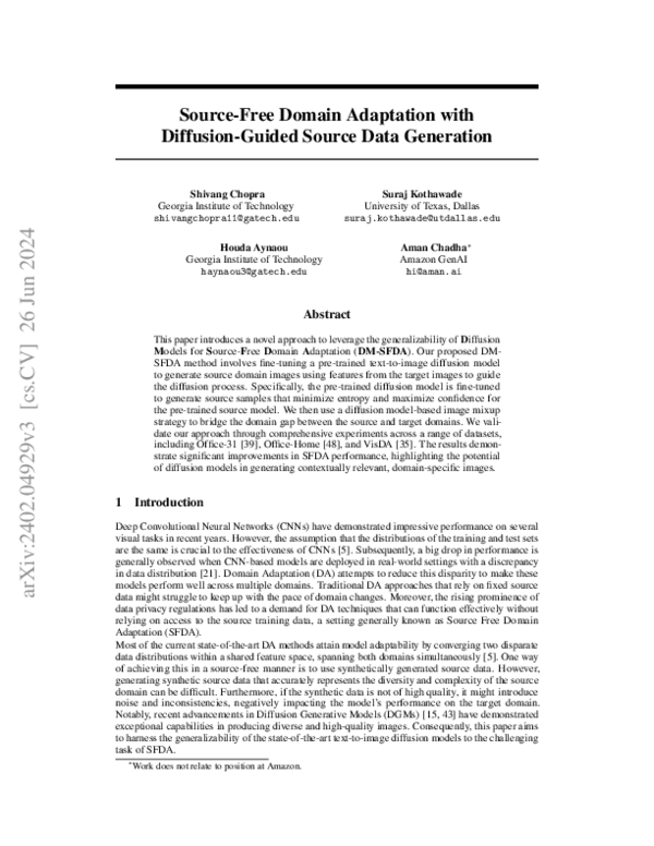 (PDF) Source-Free Domain Adaptation with Diffusion-Guided Source Data Generation
