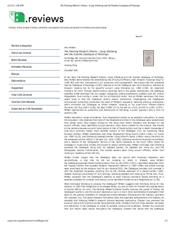 (PDF) [Book Review] "The Painting Master’s Shame: Liang Shicheng and ...
