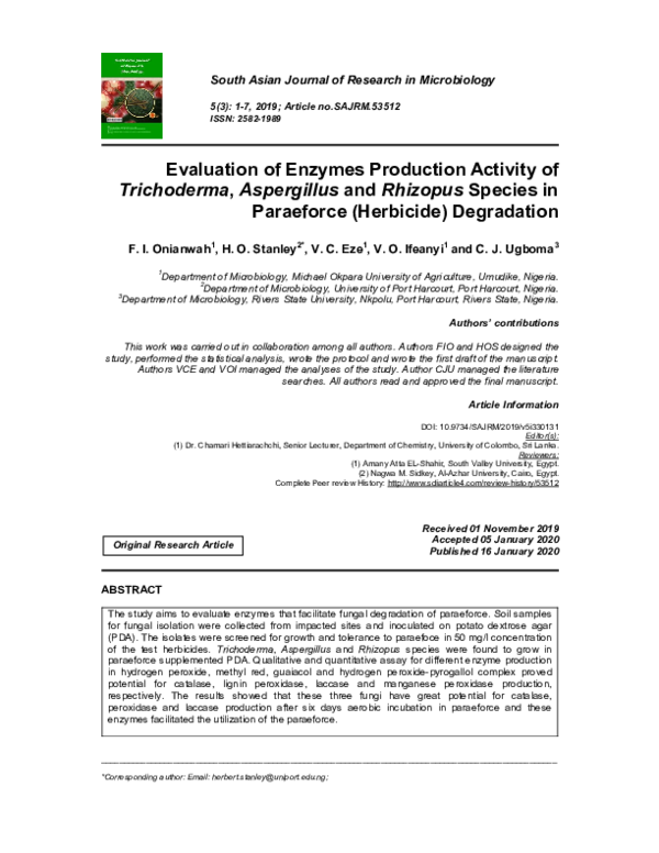 (PDF) Evaluation of Enzymes Production Activity of Trichoderma, Aspergillus and Rhizopus Species ...