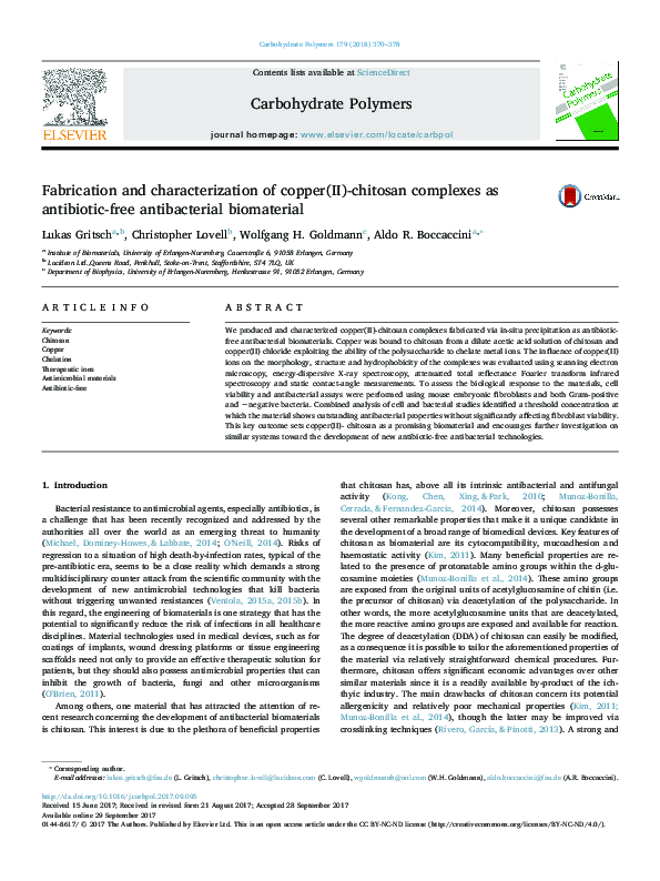 (PDF) Fabrication and characterization of copper(II)-chitosan complexes as antibiotic-free ...