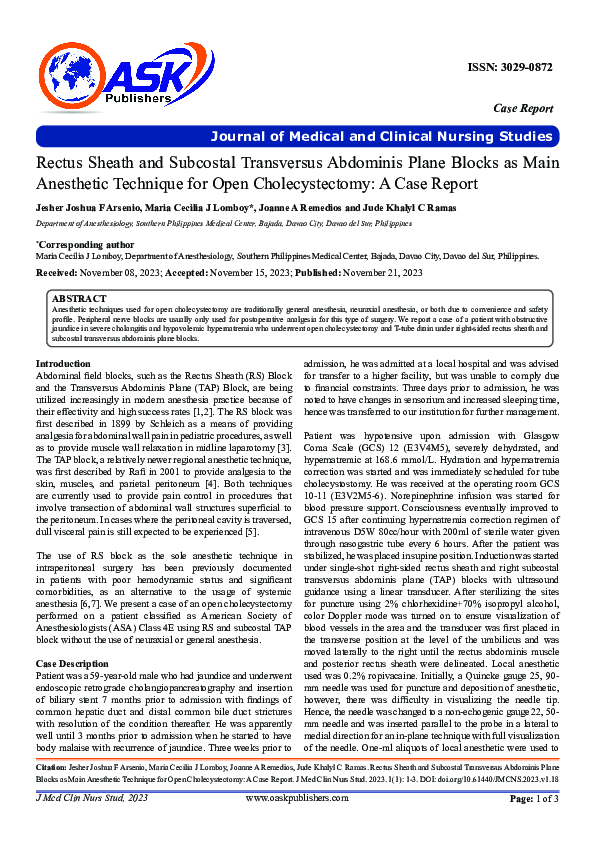 (PDF) Rectus Sheath and Subcostal Transversus Abdominis Plane Blocks as ...