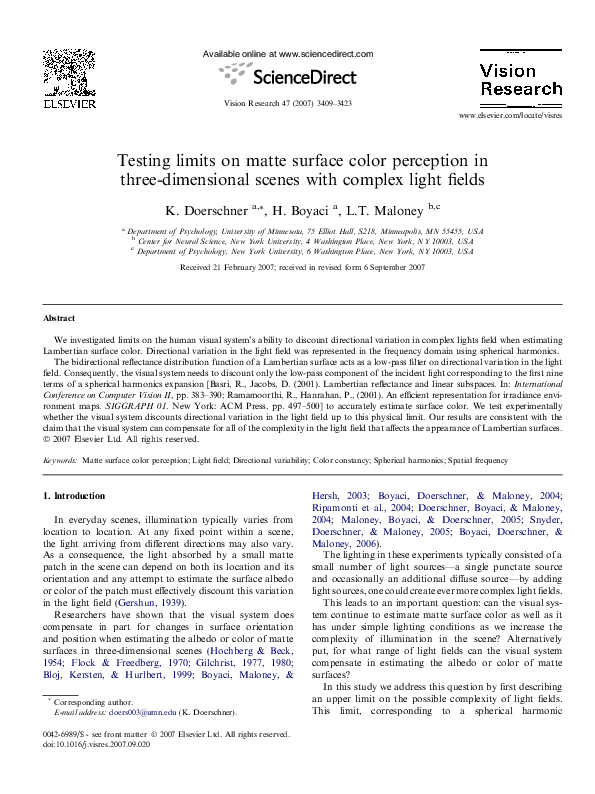 (PDF) Testing limits on matte surface color perception in three ...