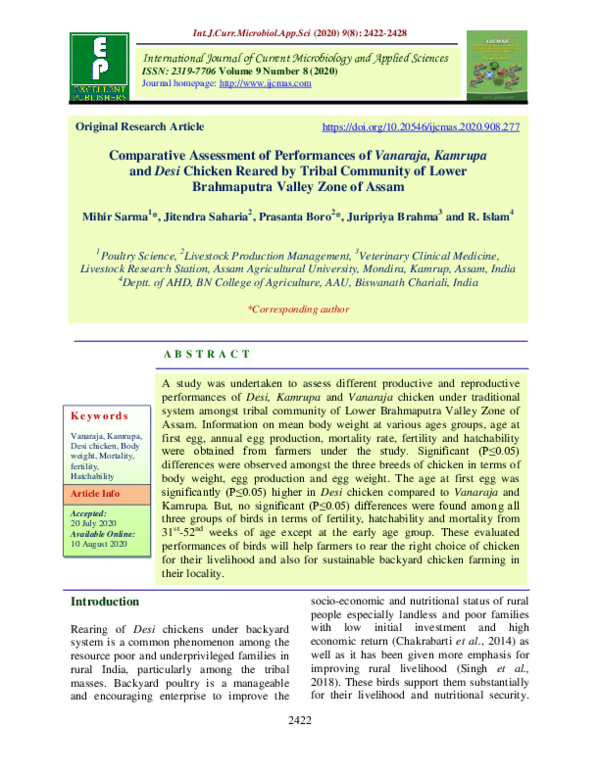 (PDF) Comparative Assessment of Performances of Vanaraja, Kamrupa and ...