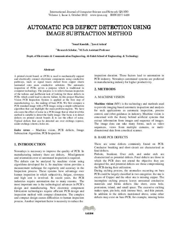 (PDF) Automatic PCB Defect Detection Using Image Subtraction Method (PDF) Automatic PCB Defect Detection Using Image Subtraction Method