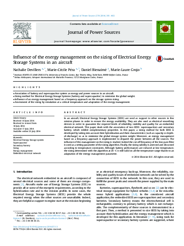 (PDF) Influence of the energy management on the sizing of Electrical ...