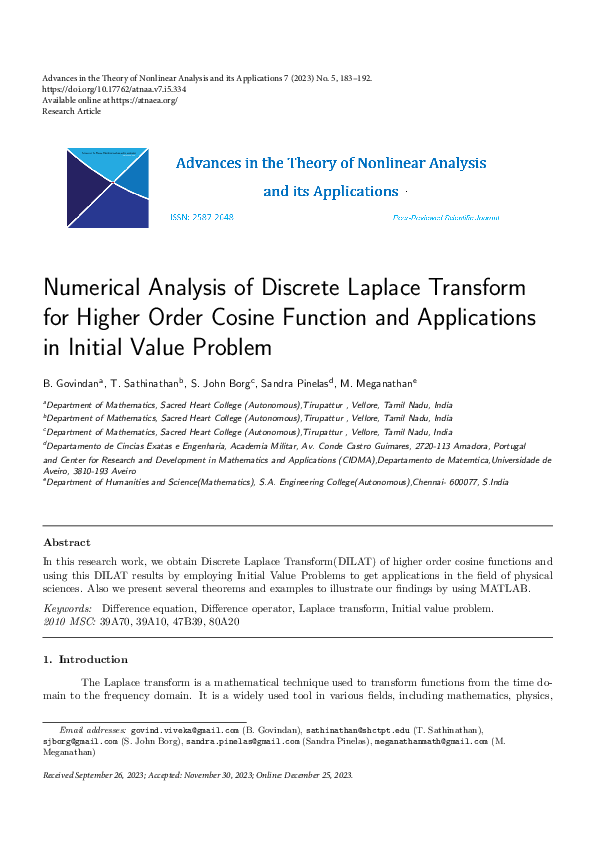 (PDF) Numerical Analysis of Discrete Laplace Transform for Higher Order ...