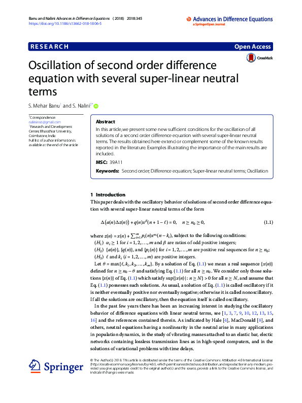 (PDF) Oscillation of Second Order Difference Equation with Several Sub ...