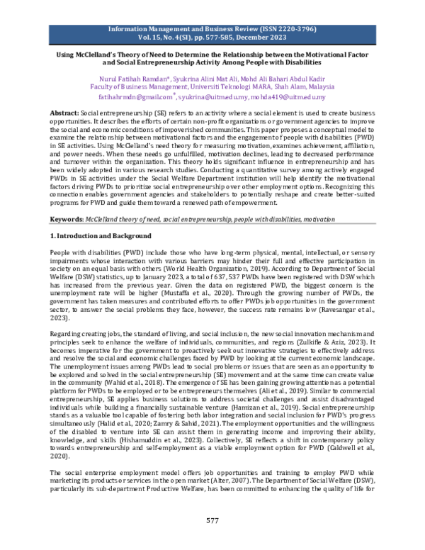 (PDF) Using McClelland’s Theory of Need to Determine the Relationship between the Motivational ...