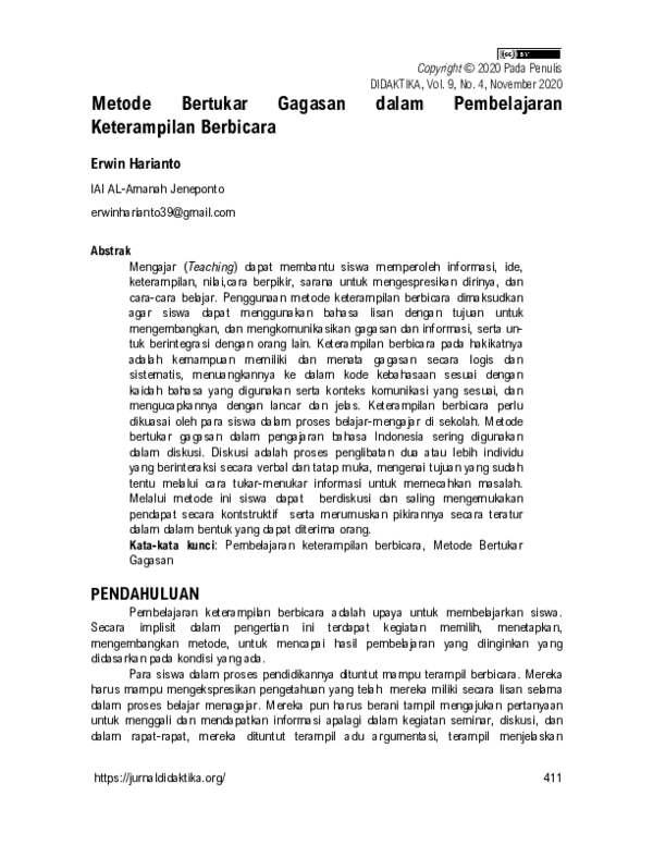(PDF) Metode Bertukar Gagasan dalam Pembelajaran Keterampilan Berbicara
