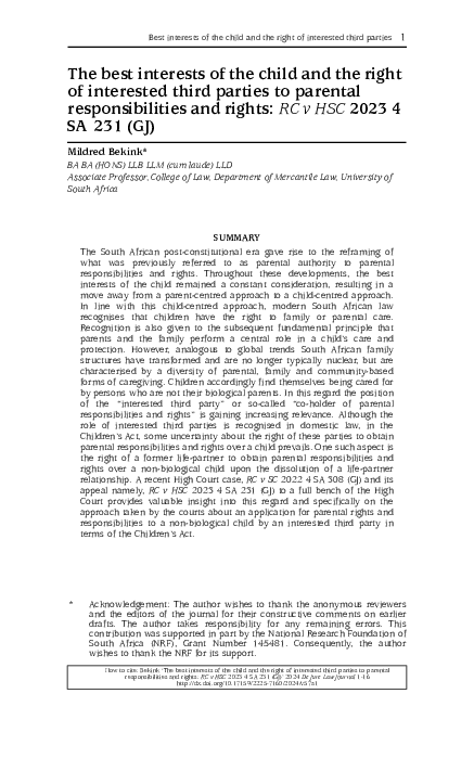 (PDF) The best interests of the child and the right of interested third ...