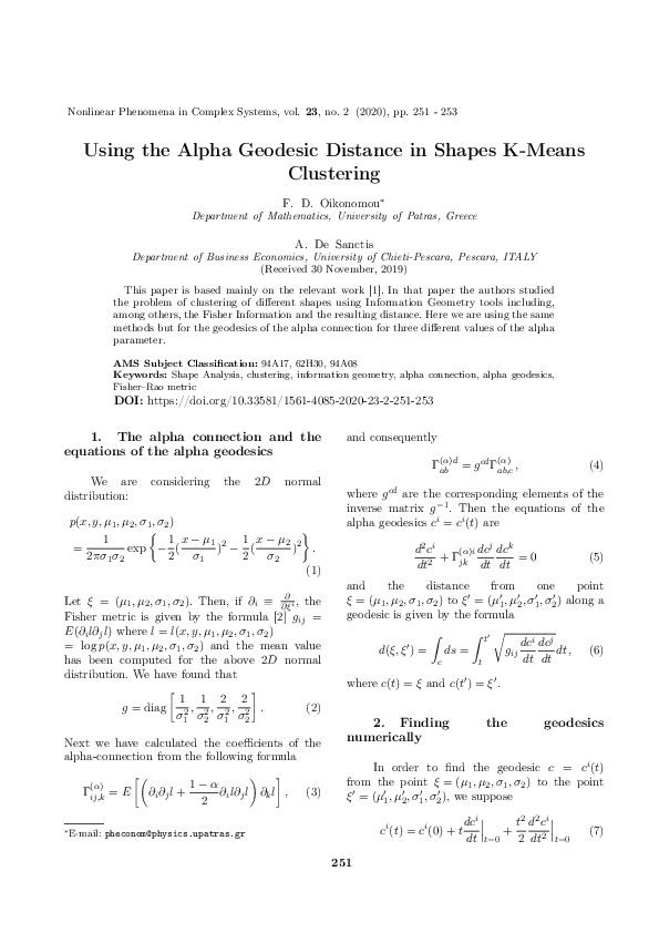 (PDF) Using the Alpha Geodesic Distance in Shapes K-Means Clustering