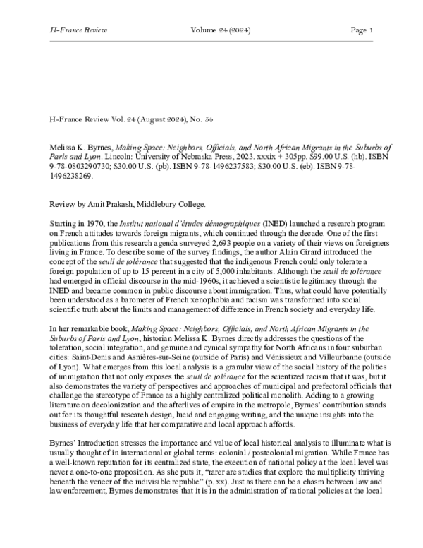 (PDF) Review of Making Space: Neighbors, Officials, and North African ...