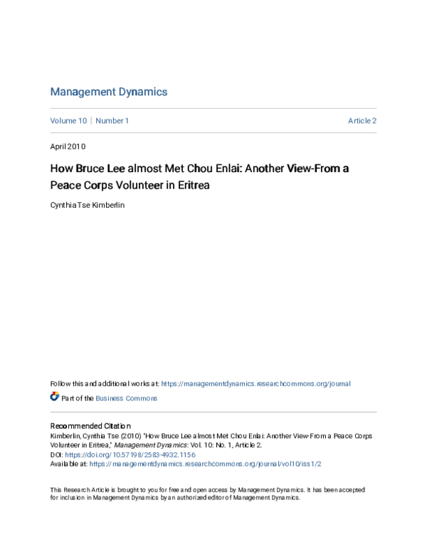 (PDF) How Bruce Lee almost Met Chou Enlai: Another View-From a Peace ...