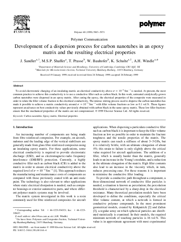 (PDF) Development of a dispersion process for carbon nanotubes in an ...