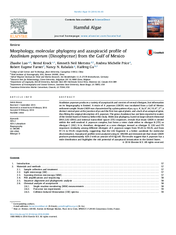 (PDF) Morphology, molecular phylogeny and azaspiracid profile of Azadinium poporum (Dinophyceae ...