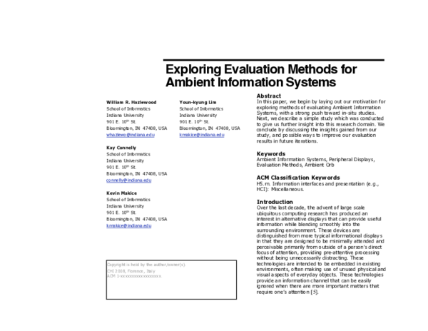 (PDF) Exploring evaluation methods for ambient information systems