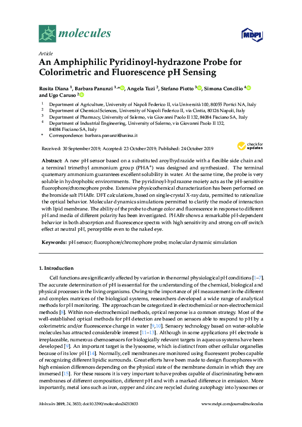 (PDF) An Amphiphilic Pyridinoyl-hydrazone Probe for Colorimetric and ...