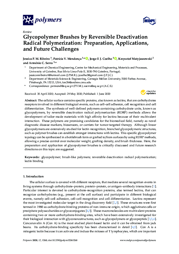 (PDF) Glycopolymer Brushes by Reversible Deactivation Radical ...