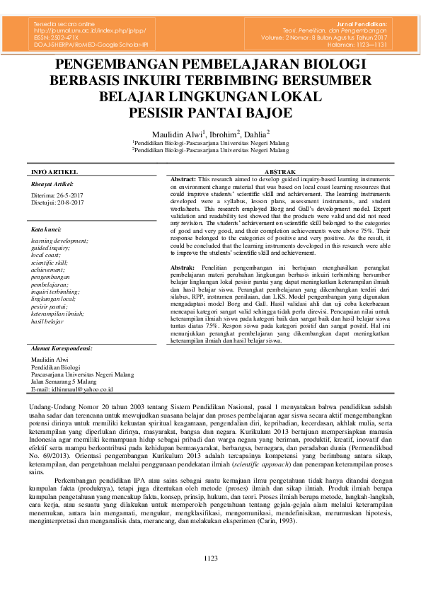 (PDF) Pengembangan Pembelajaran Biologi Berbasis Inkuiri Terbimbing Bersumber Belajar Lingkungan ...