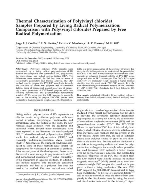 (PDF) Thermal Properties of PVC from Living vs Free Radical Polymerization
