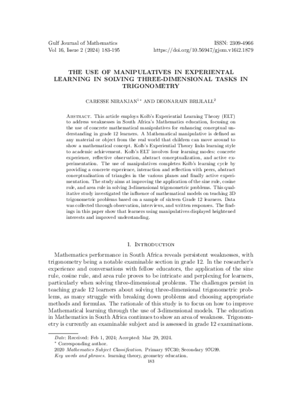 (PDF) The use of manipulatives in experimental learning in solving three-dimensional tasks in ...