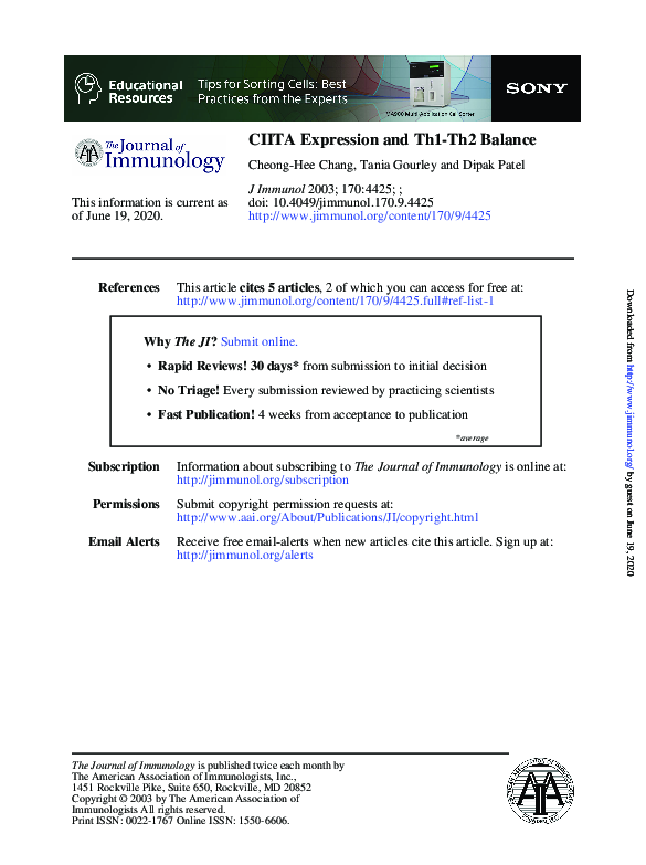 (PDF) CIITA Expression and Th1-Th2 Balance