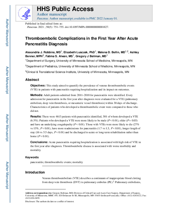 (PDF) Thromboembolic Complications in the First Year After Acute ...
