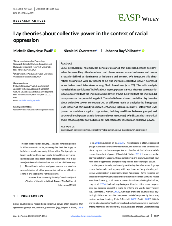 (PDF) Lay theories about collective power in the context of racial ...