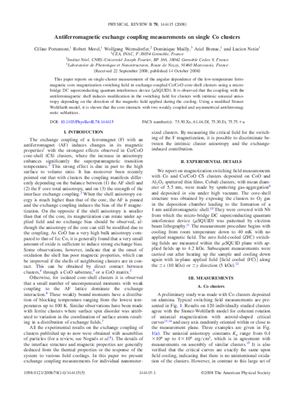 (PDF) Antiferromagnetic exchange coupling measurements on single Co ...