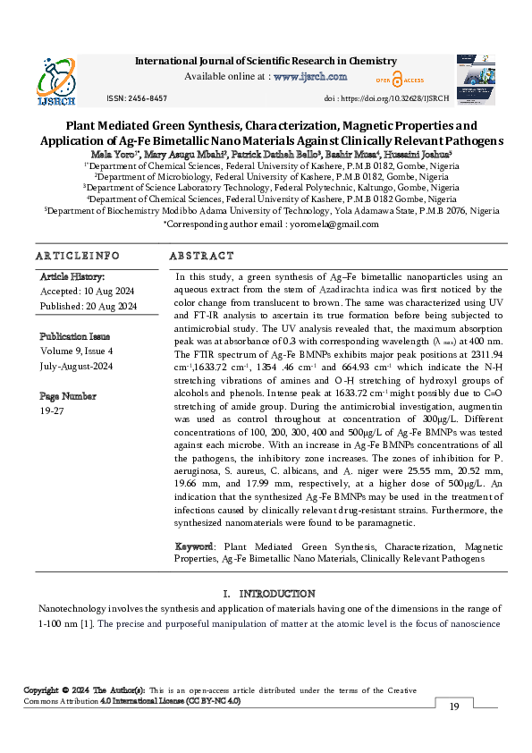 (PDF) Plant Mediated Green Synthesis, Characterization, Magnetic Properties and Application of ...
