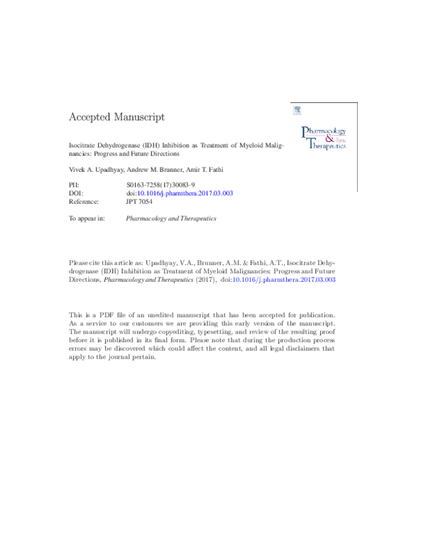 (PDF) Isocitrate dehydrogenase (IDH) inhibition as treatment of myeloid ...