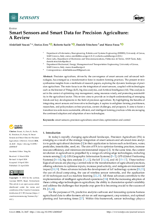(PDF) Smart Sensors and Smart Data for Precision Agriculture: A Review