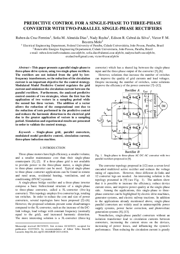 (PDF) Predictive Control for a Single-Phase to Three-Phase Converter with Two-Parallel Single ...
