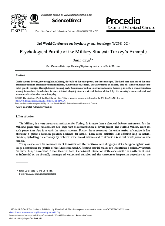 (PDF) Psychological Profile of the Military Student: Turkey's Example