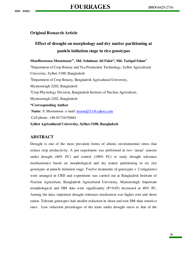 (PDF) Original Research Article Effect of drought on morphology and dry ...