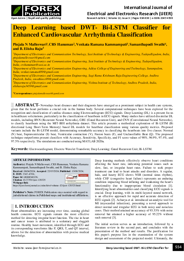 Pdf Deep Learning Based Dwt Bi Lstm Classifier For Enhanced Cardiovascular Arrhythmia